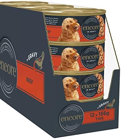 Encore 100% Natural Wet Dog Food, Beef Steak, In Gravy Tin, 156g (Pack ...