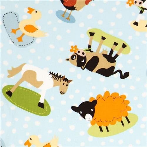 Amazon.com: blue farm animal fabric with dots by Robert Kaufman (per 0. ...
