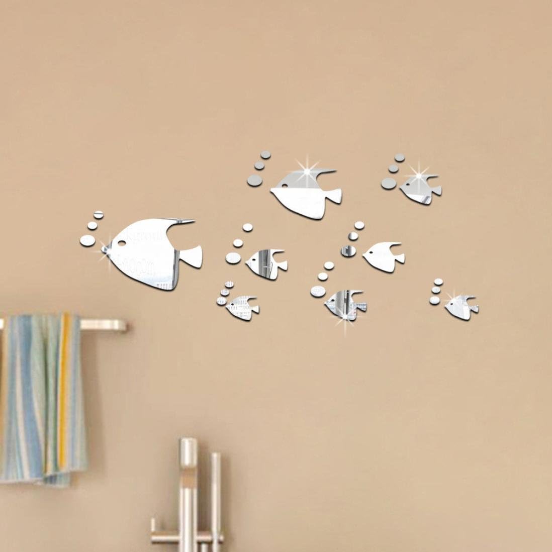 Wall Stickers, Sea Fish Bubble Wall Sticker 3D Mirror Effect Stickers ...