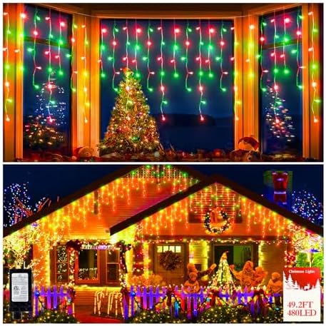 480 LED 49FT Christmas Lights Plug in 8 Modes with Timer Dimmable ...