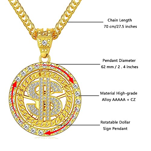 UYUYong Gold Chain Men + Dollar Ring Hip-hop Set Pimp Costume Set 80s ...