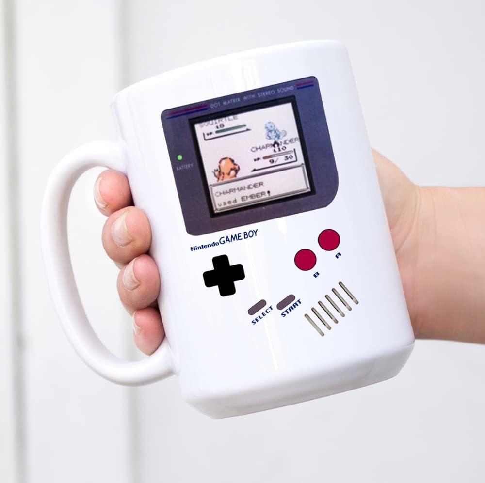 Amazon.com: Game Coffee Mug Gift For Gamer With Retro Gameboy Scenes ...