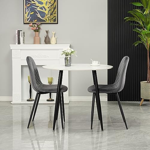 Homcasa Small Round Dining Table and Chairs Set 2, Marble Slate 80cm ...