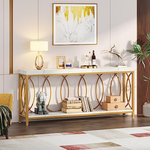 Amazon.com: Tribesigns 71 in Golden Console Table, Faux Marble Sofa ...