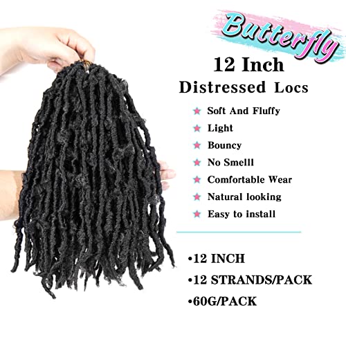 12 Inch Butterfly Locs Crochet Hair 6 Packs Distressed Faux Locs ...