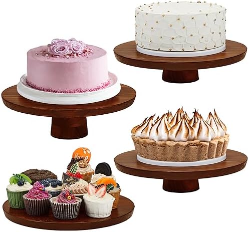 Amazon.com | Jinei 4 Sets Wood Cake Stand Rustic 12 Inch Rotating Cake ...