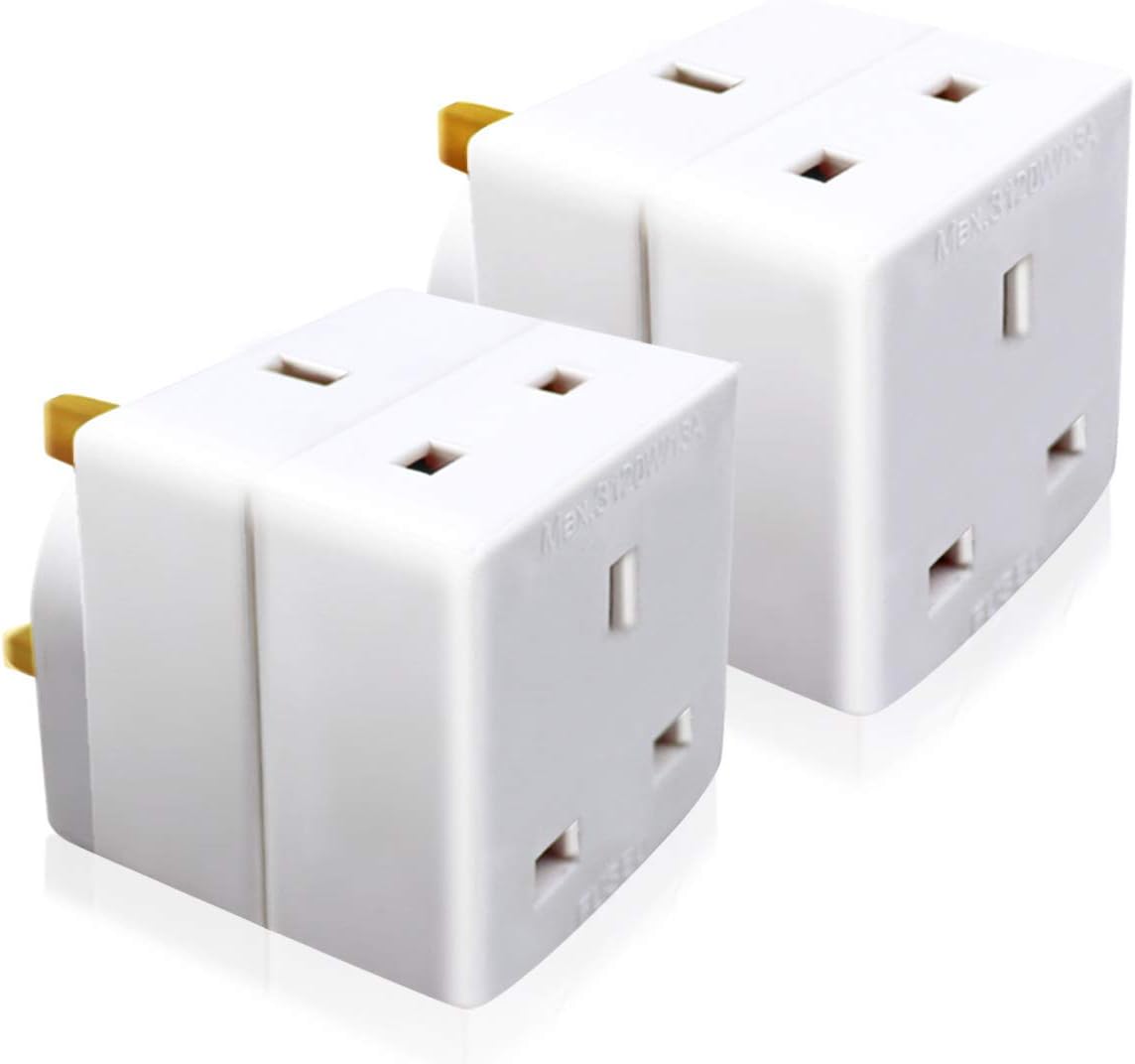 EXTRASTAR 2 Way Double Block Mains Adaptor, 3 Pins Socket Splitter ...