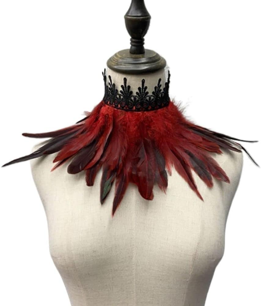 Amazon.com: CHDHALTD Gothic Feather Choker Collar,Lace Feather Cape ...