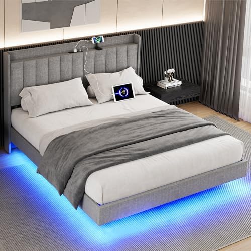 Amazon.com: GAOMON King Size Floating Bed Frame with LED Lights ...