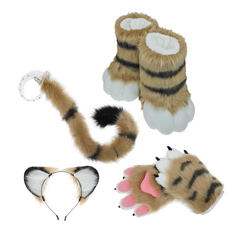Amazon.com: Cute Fluffy Tiger Furry Fursuit 4pcs Set Halloween Cosplay ...
