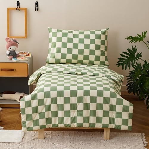 Amazon.com: CLOTHKNOW 4Pieces Plaid Toddler Bedding Sets for Boys Girls ...
