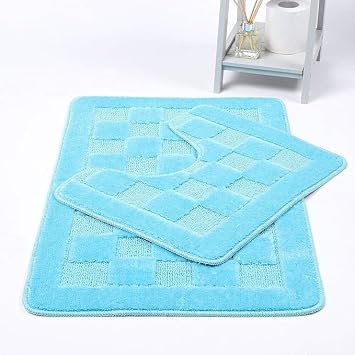 Bella Nights Squares 2 Piece Bath Mat & Pedestal Set – Non Slip & Extra ...