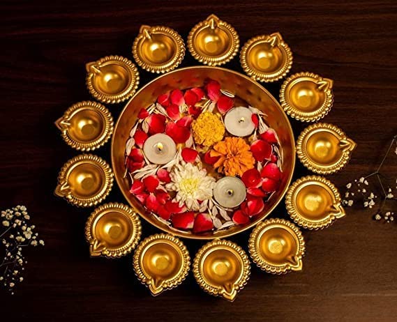 Buy MA Handicraft Royal Golden Diya Shape Flower Decorative Urli Bowl ...