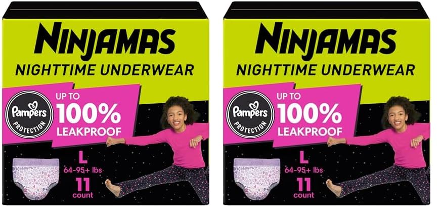 Pampers Ninjamas Nighttime Bedwetting Underwear Girls Size L (64-125 ...