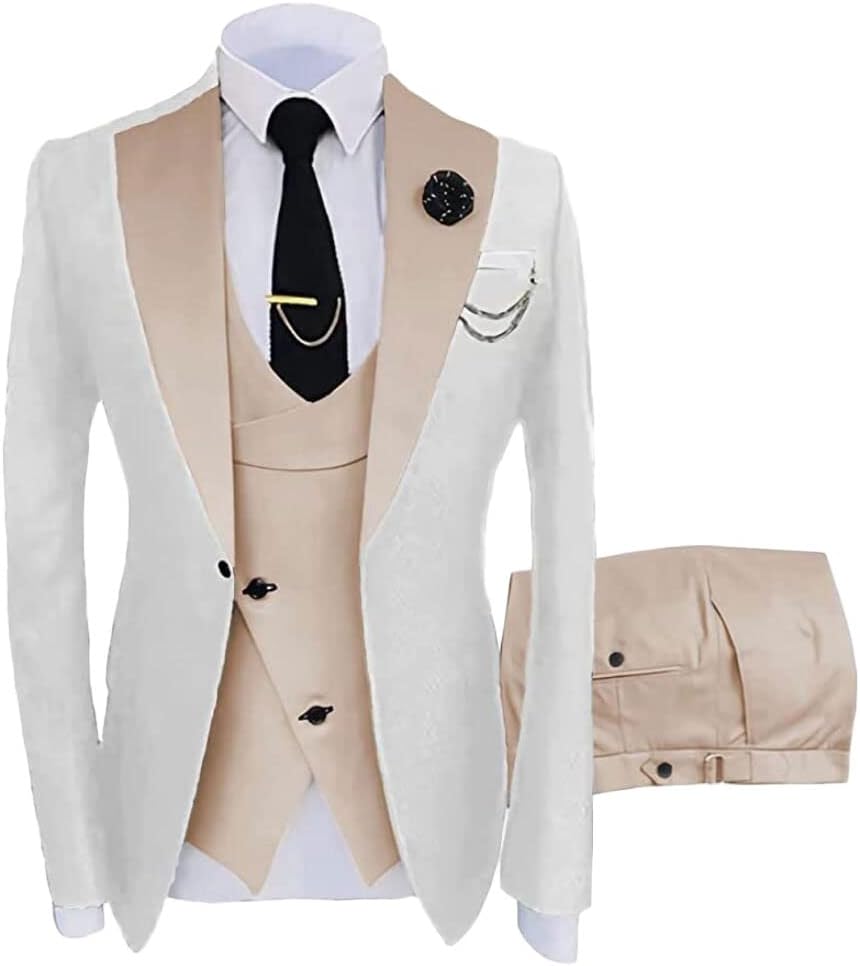 Mens One Button Wedding Suits 3 PC Notch Lapel Blazer Vest Pants Set ...