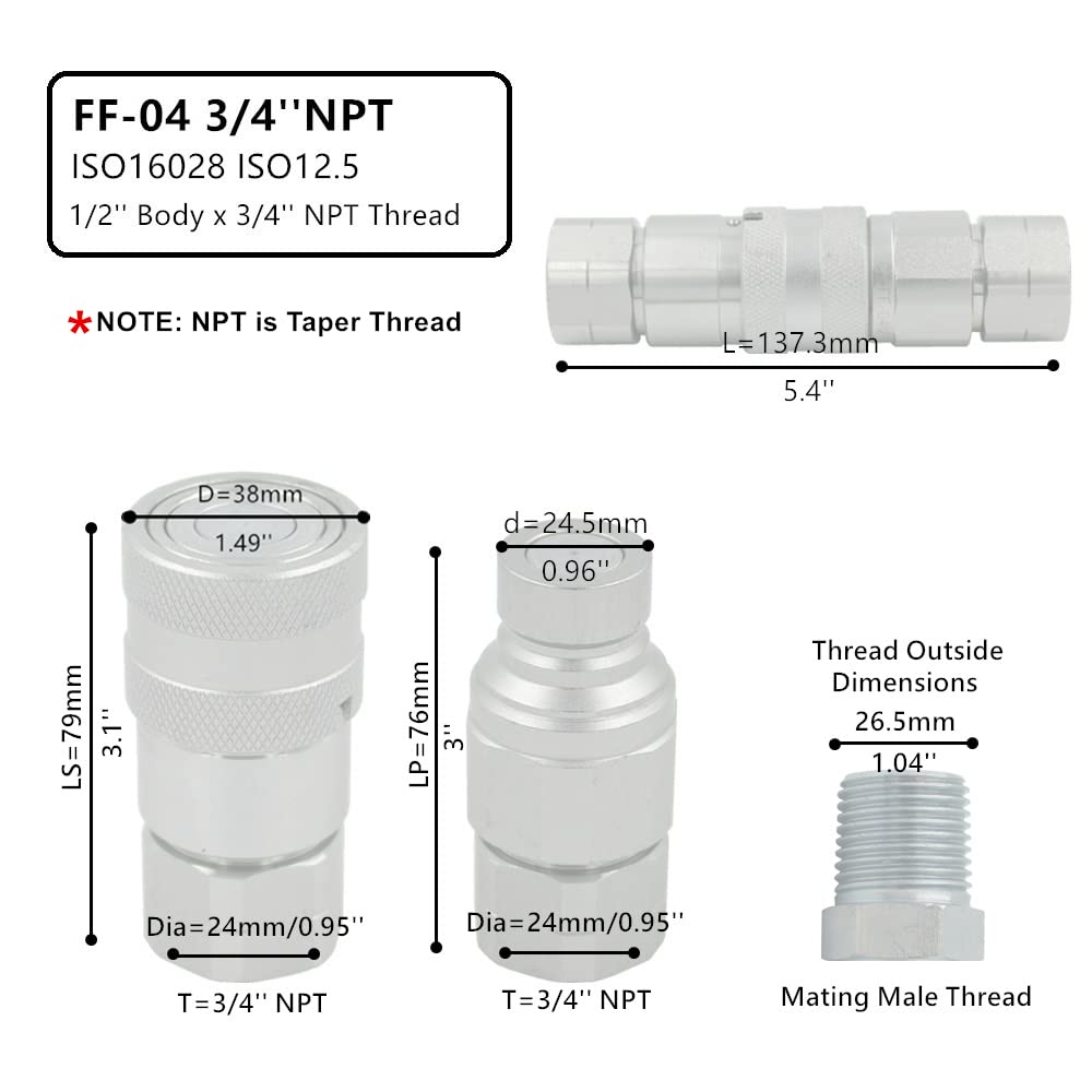 Snapklik.com : 3/4 NPT LSQ Hydraulics Flat Face Skid Steer Hydraulic ...