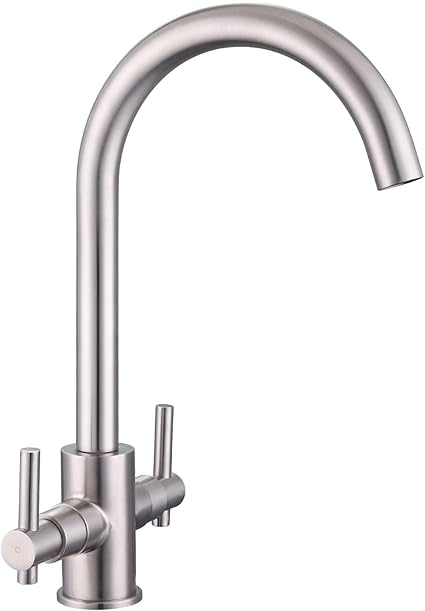 Kitchen Sink Taps Mixers Traditional Dual Lever Monobloc Brushed Steel ...
