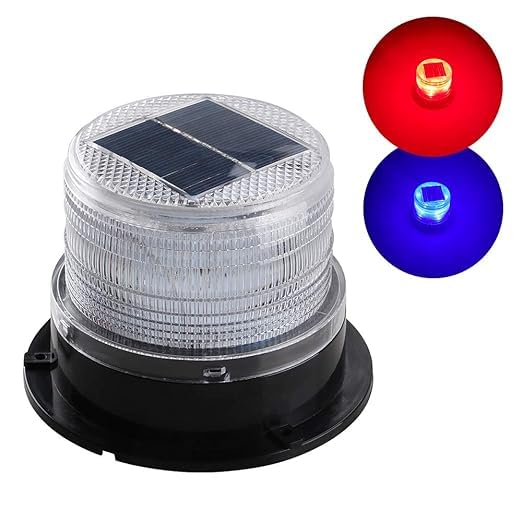 Solar-Energy LED Beacon Strobe Light 12V Red Blue with Magnetic Base ...
