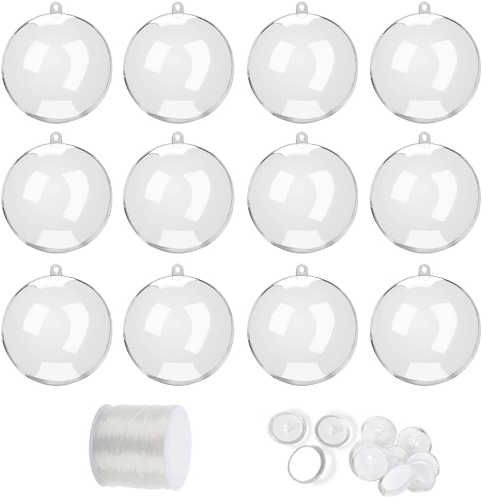 Zasvec Boule en Plastique Transparent 12 pièces Boules de Noël 8cm Boules à Remplir Boules en ...