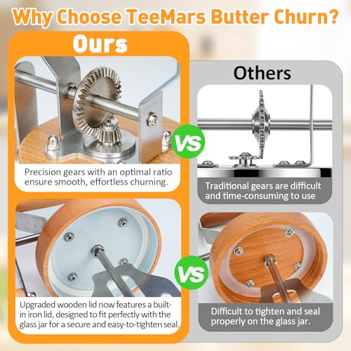 TeeMars Butter Churner - Upgraded Hand Crank Mason Jar Butter Churn ...