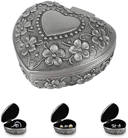 Feyarl Vintage Jewelry Trinket Box Heart Shape Ring Earrings Treasure ...