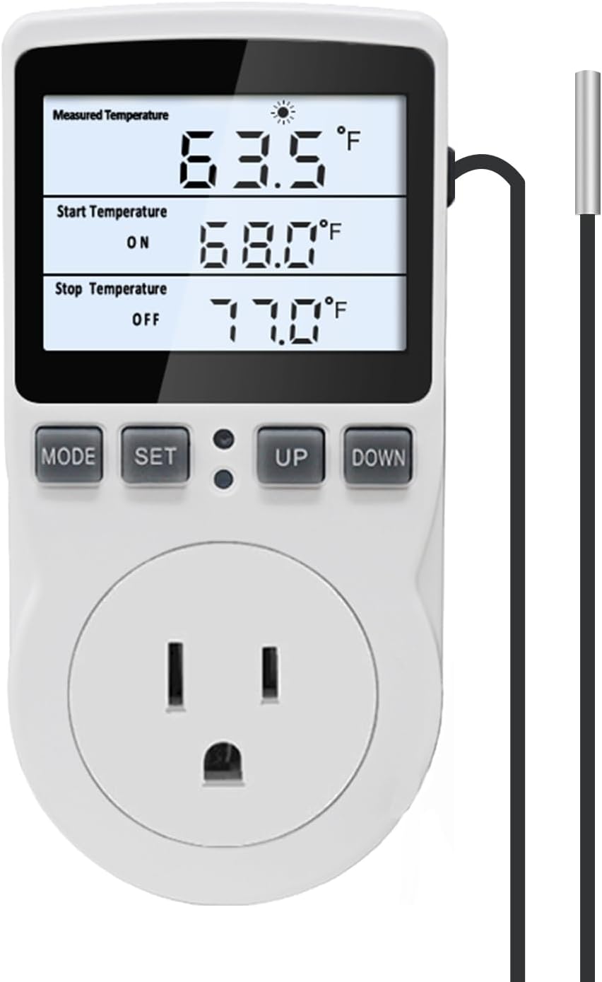 Kt3100bl Digital Temperature Controller Outlet Socket Va Lcd Display Plug In Thermostat 15a 120v