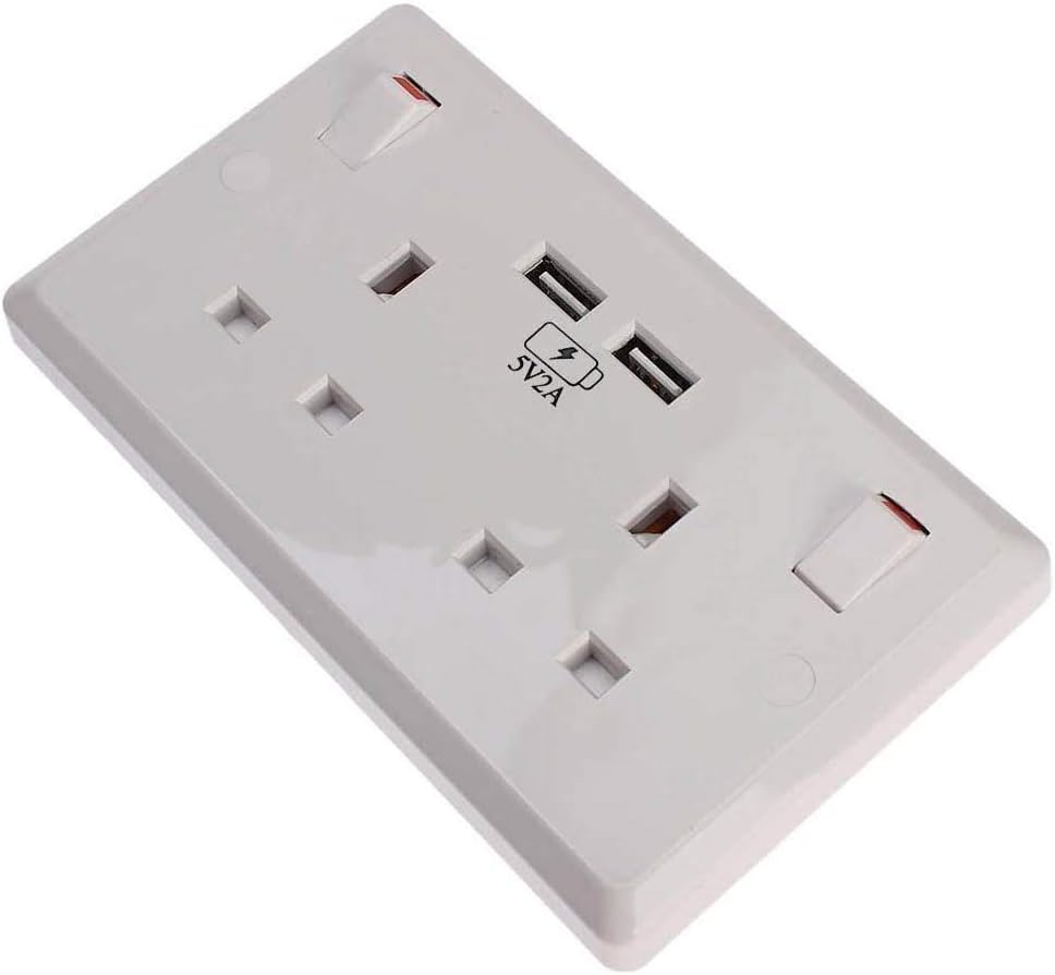 Double Wall Plug Socket 2 Gang 13A with 2 USB Charger Port Outlets ...