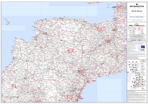 North Devon Postcode Sector Wall Map- Postcode Sector Map 2 - Laminated ...