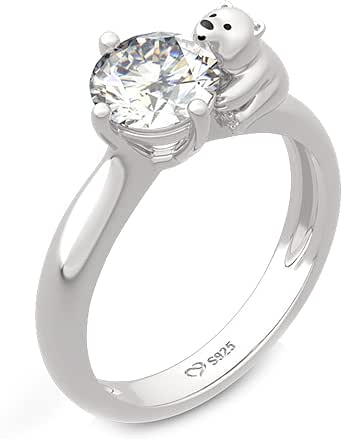 Amazon | [Jeulia] ソリティア リング 指輪 レディース シルバー925 シロクマ 白熊デザイン ラウンドカット シルバー リング 婚約 記念日 女性 アクセサリー プレゼント ...