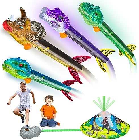 HmiL-U Dinosaur Rocket Launcher for Kids-Launch up to 100 ft.4 Colorful ...