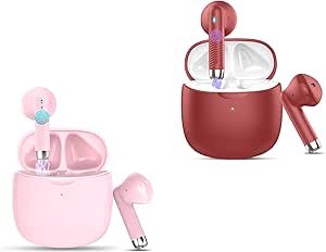 Amazon.com: Jxrev 2 Pack J51 Pink and Red Wireless Headphones in Ear ...