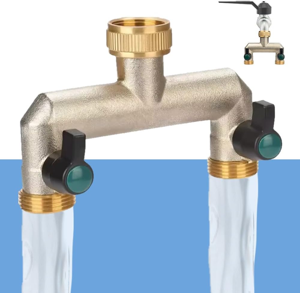 BUZIFU Brass Garden Tap Splitter - 3/4" 2 Way Hose Connector, Nickel ...