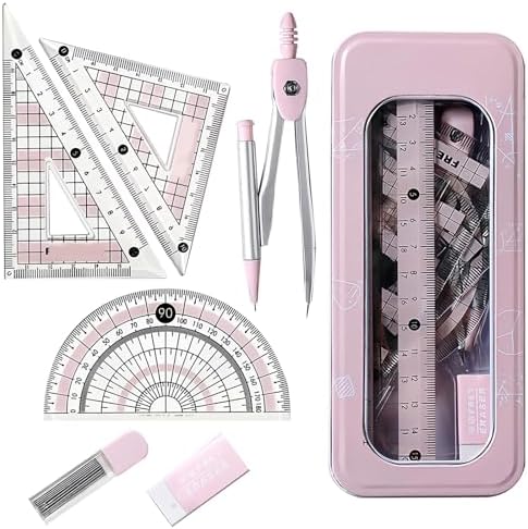 7PCS Geometry Set for Secondary School - Stylish Pink Maths Set with ...