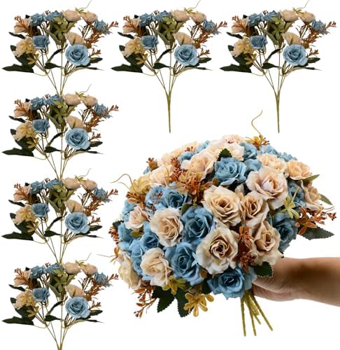 Amazon.com: Rose Artificial Flowers Bouquet, 6 Packs Small Roses Flower ...