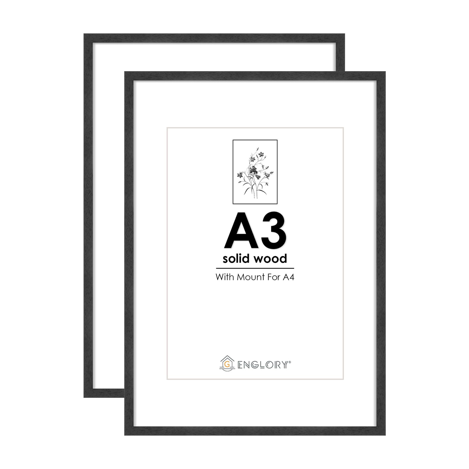 ENGLORY A3 Black Picture Frame Set of 2, Wood 29.7x42cm Photo Frames ...