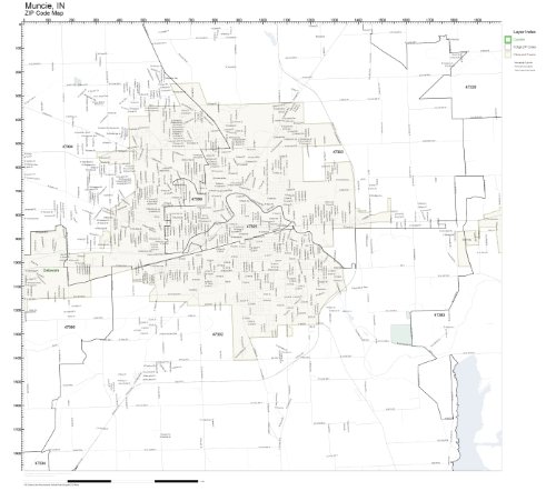 Amazon.com : ZIP Code Wall Map of Muncie, IN ZIP Code Map Laminated ...