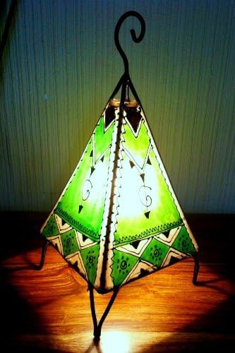 MAISON ANDALUZ Painted Moroccan Henna Table Lamp- Pyramid - Green 38CM ...