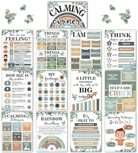Amazon.com: Harloon 20 Pcs Calming Corner Classroom Posters Mental ...