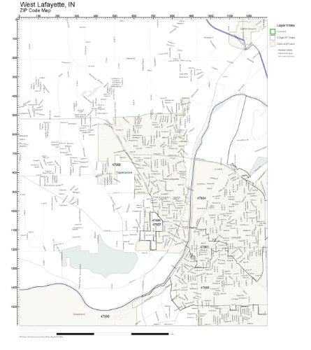 Amazon.com : ZIP Code Wall Map of West Lafayette, IN ZIP Code Map Not ...