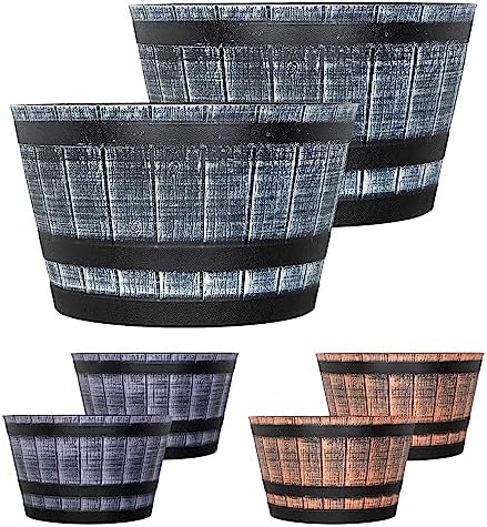 Homestead Brown Half Barrel Cask Planter - Large, Set of 2 Pots - 22cm ...
