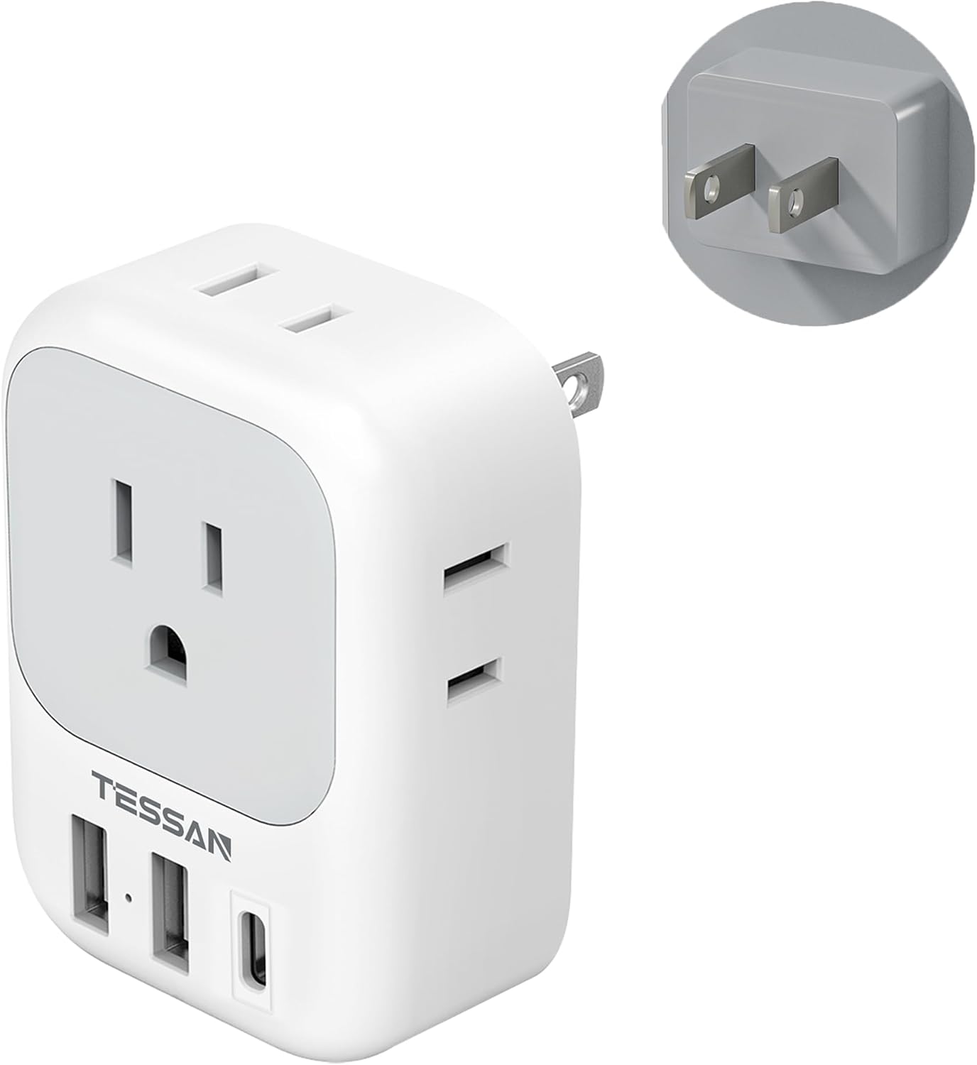 Amazon.com: TESSAN 2 Prong to 3 Prong Adapter, Multi Plug Outlet ...