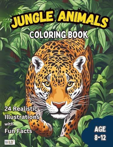 JUNGLE ANIMALS COLORING BOOK: 24 realistic illustrations with ...