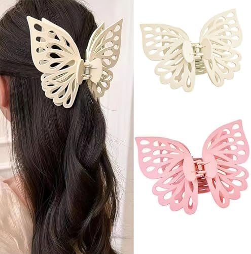 Amazon.com: 2 Pcs Large Butterfly Hair Clips, Pink and White Hollow ...