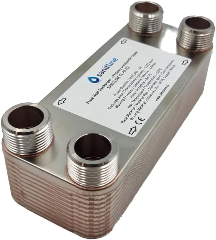 SANITLINE Edelstahl Wärmetauscher Plattenwärmetauscher SL-16-22, 4x 1 ...