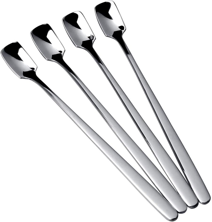 4 PCS Stainless Steel Coffee Spoons, Square Dessert Spoons Long Handle ...