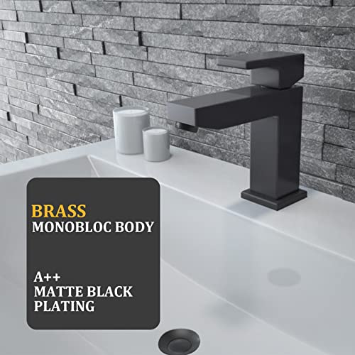 Matte Black Square Basin Taps with Drain, BATHWEST Basin Mixer Taps ...