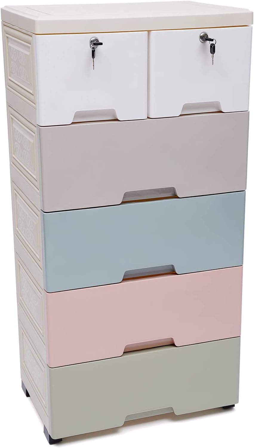 Amazon.com: 6 Drawer Plastic Drawers Dresser Storage Cabinet with 4 ...