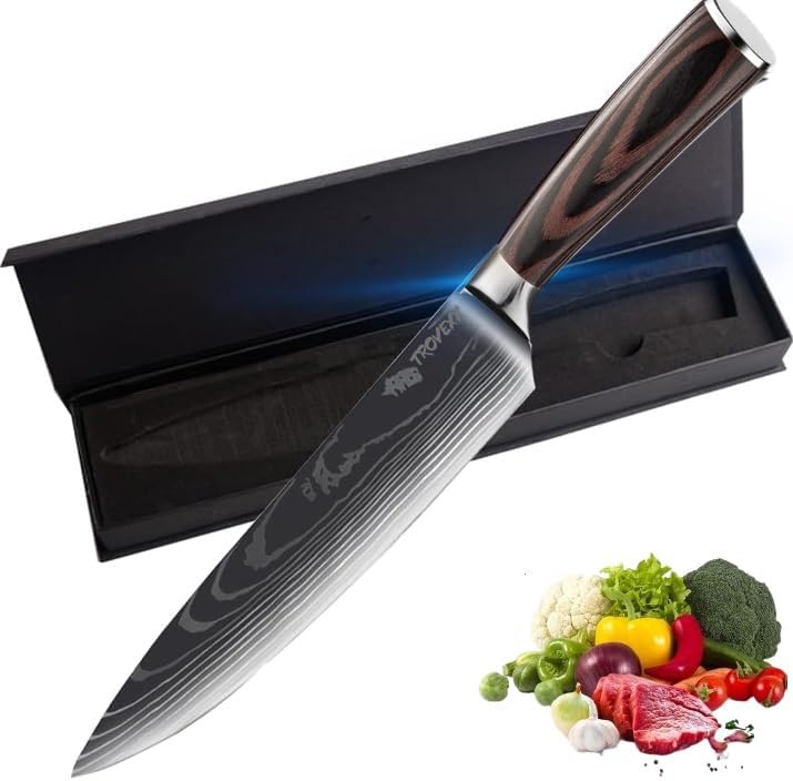 Damascus Chef's Knife with Ergonomic Handle, 8 Inch Ultra Sharp ...