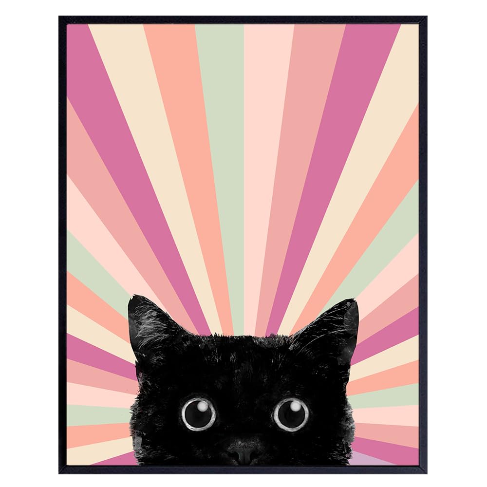 Amazon.com: Mid Century Cat Boho Decor - Cute Cat Wall Decor - Pink ...