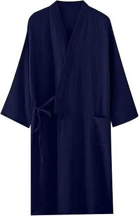 QIGUANDZ Vintage Wrinkles Kimono Robe for Men Cotton Yukata Spa Sauna Bathrobe Japanese Side ...